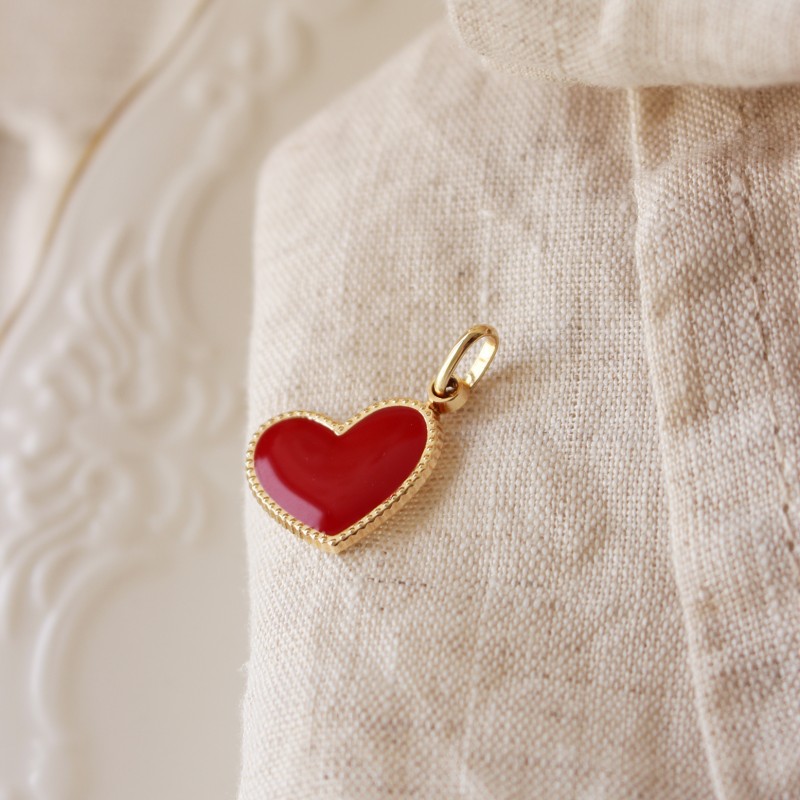 Pendentif original coeur perlé rouge à personnaliser - Petits Trésors